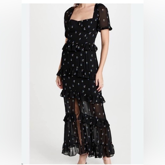 Wayf | Dresses | Wayf Black And White Tiered Maxi Gown With Puff ...